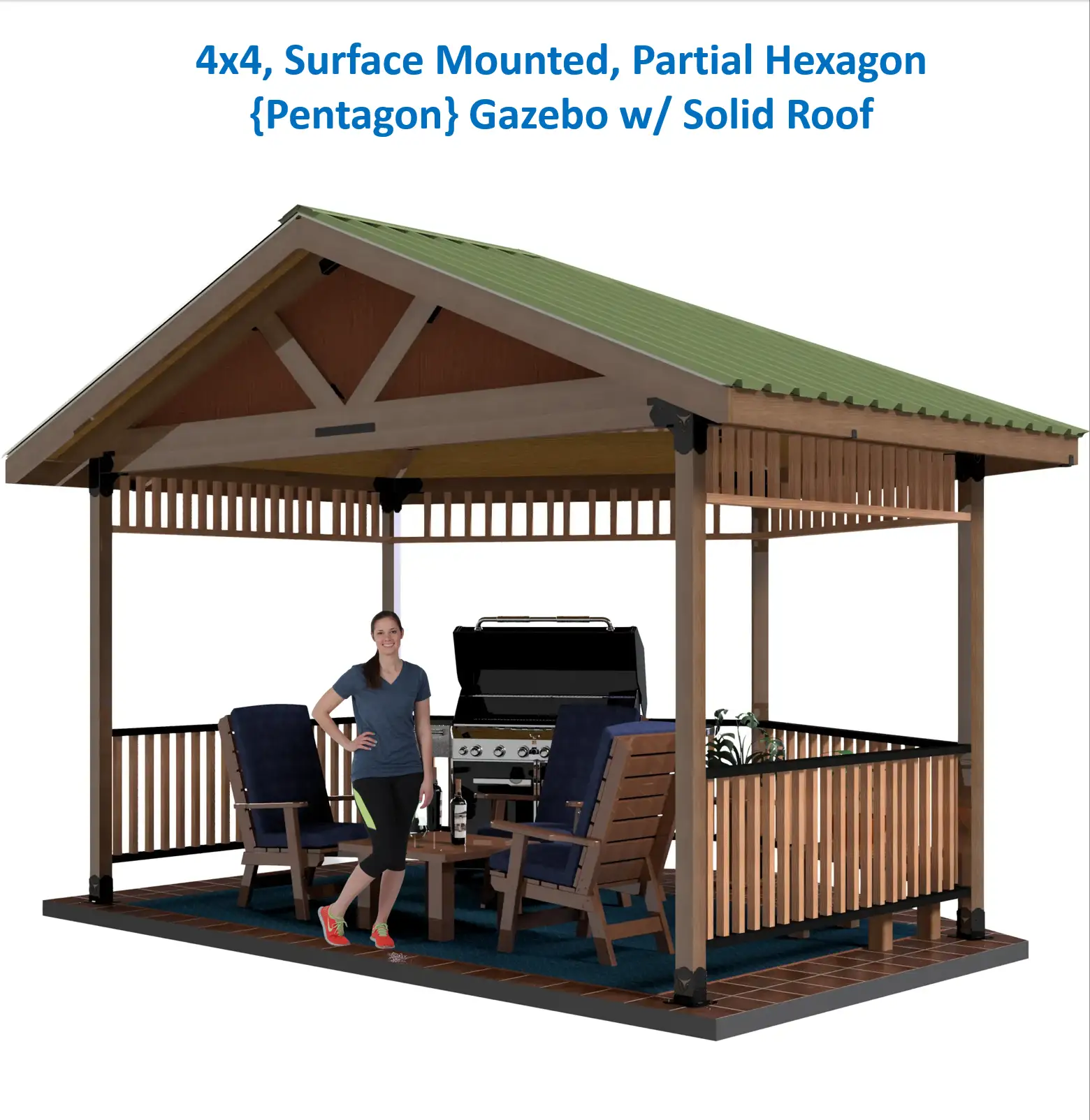 4x4, Surface Mounted, Partial Hexagon Gazebo - RioOutdoors.com