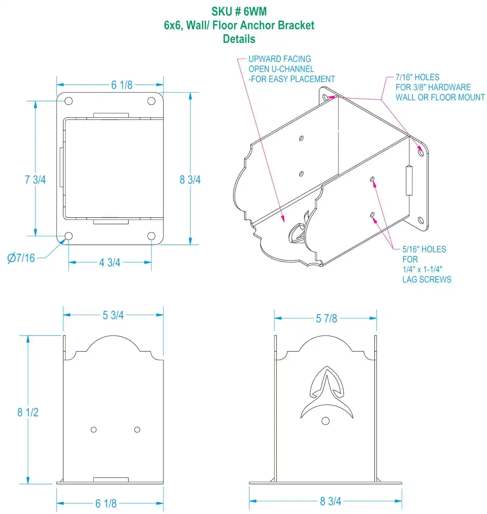 6x6, Wall Mount/ Post Wall Hugger Bracket - RioOutdoors.com