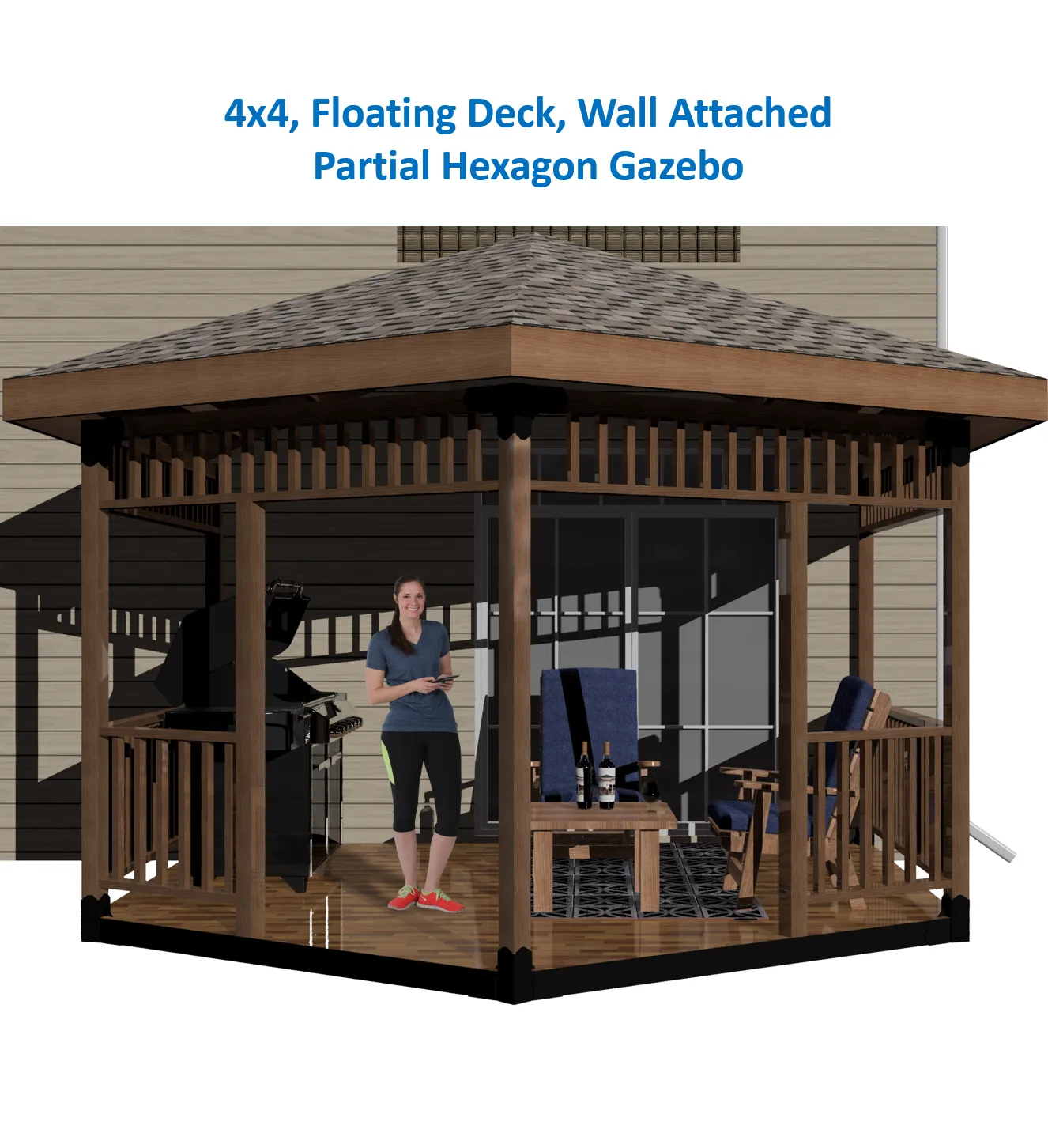 4x4 Partial Hexagon Gazebo, Floating Deck - RioOutdoors.com